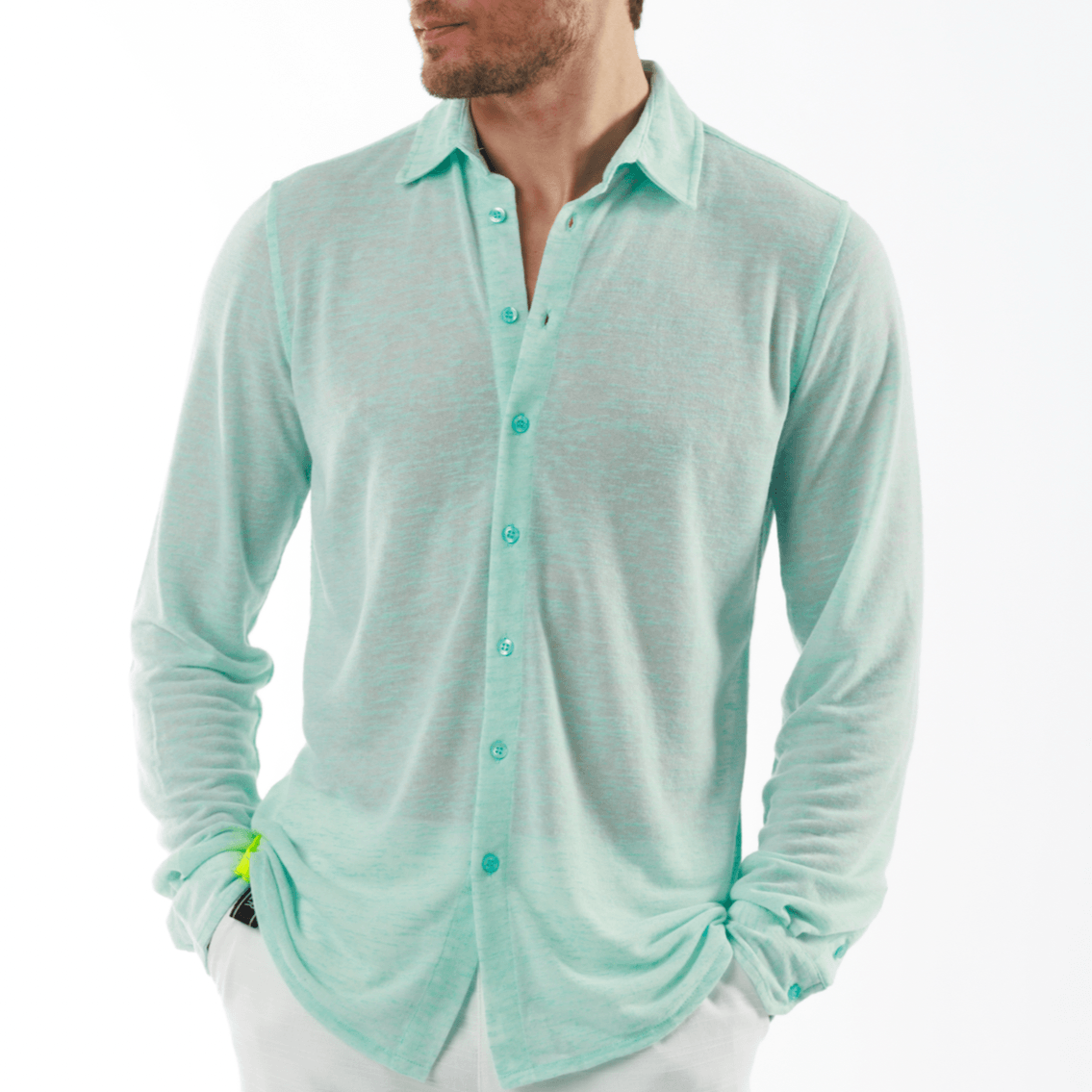 BYBLOS TIFFANY BLUE | Linen Shirt Long Sleeve – BAINDEMER